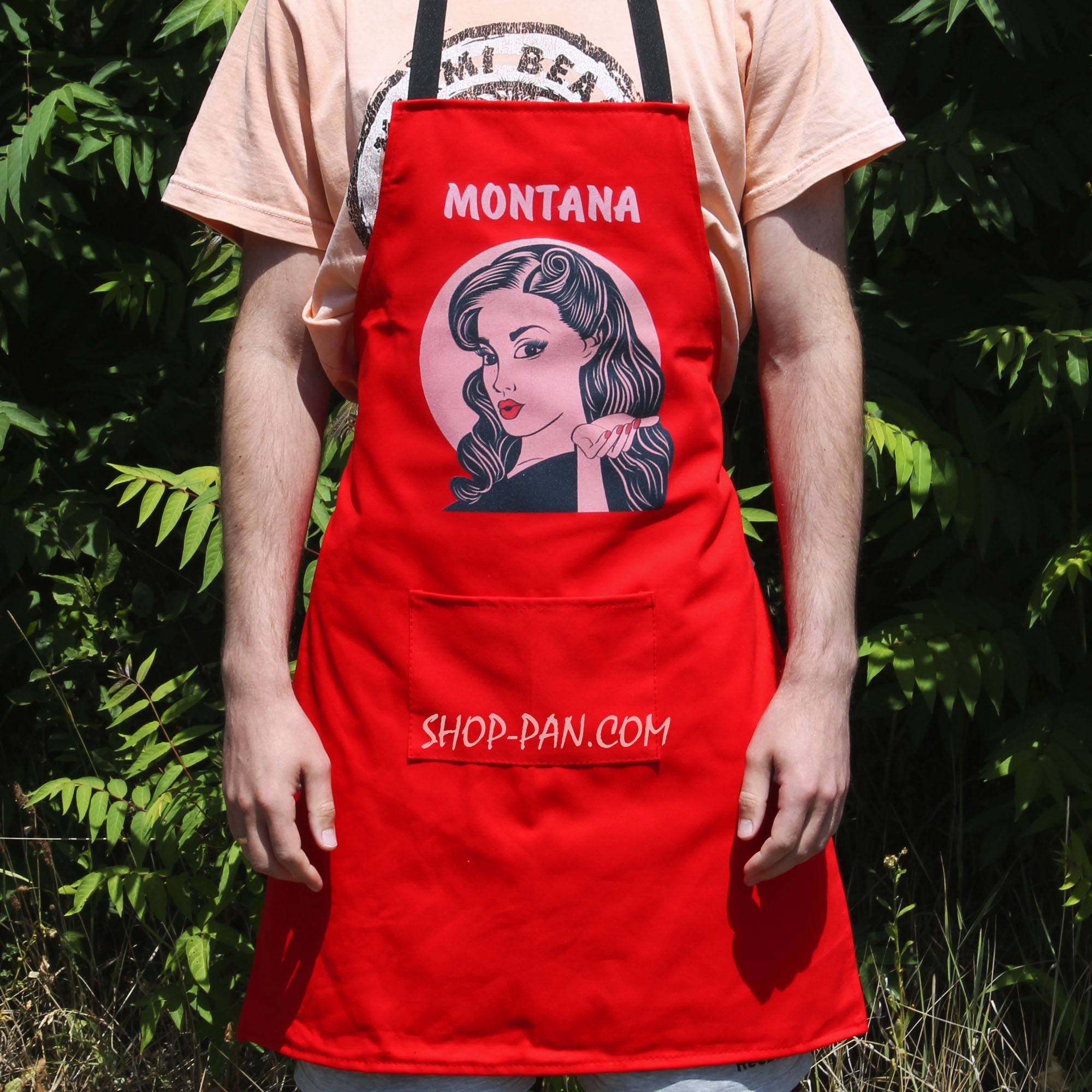 Яркий красный фартук из саржи с вашим принтом по индивидуальному дизайну